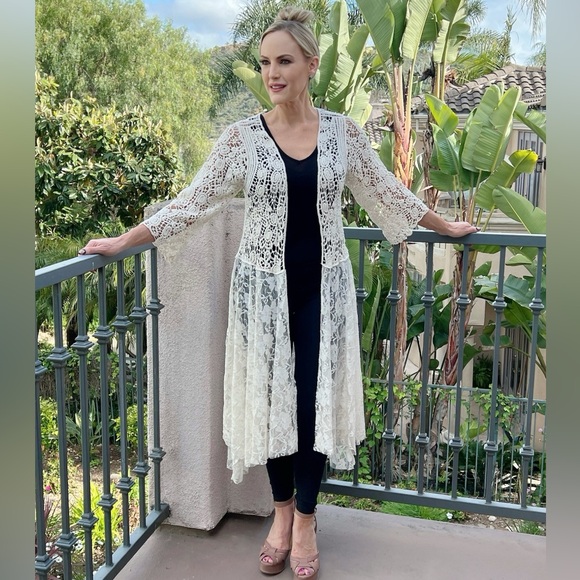 Origami | Sweaters | Origami Apparel Cream Crochet Cardigan Floral ...